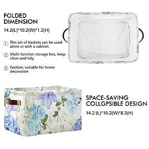 susiyo Blue White Hydrangea Flowers Storage Bins 2 Pcs, 14 x 10 inch Canvas Storage Basket for Shelves Closet Organizing