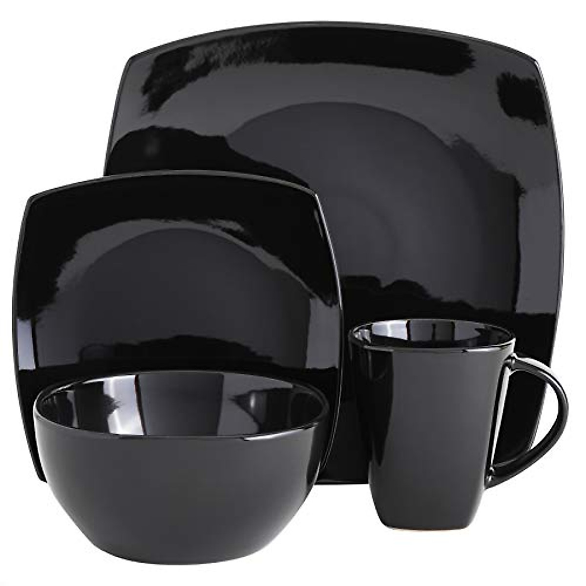 Gibson Elite Soho Lounge Reactive Glaze Stoneware Dinnerware set, Square, Black