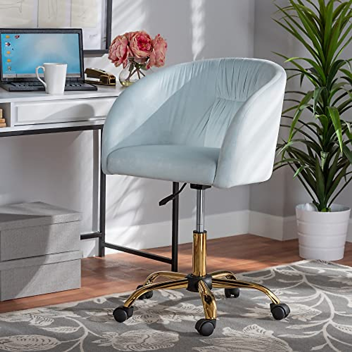 Baxton Studio Ravenna Office Chair, One Size, Aqua/Gold