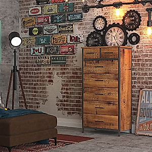 IKENO 7 Drawer Tall Dresser, Industrial Wood Storage Clothes Organizer, Sturdy Steel Frame for Bedroom