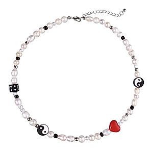 Beaded Necklace Choker Necklace For Women Bead Necklace Pearl Necklaces Yin Yang Dice Heart Necklaces Jewelry Colorful Boho Cute Beads Chokers Pendant Y2k Jewelry Gifts For Her
