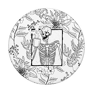 Black White Skeleton Sunflower Pattern Skull drinking Coffee PopSockets PopGrip: Swappable Grip for Phones & Tablets