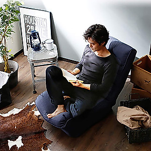 FIQHOME Lounge, Single, 3 Angles Adjustable Floor, Folding Japanese Lazy Sofa Tatami Balcony Reclining Chair for Living Room,Navy