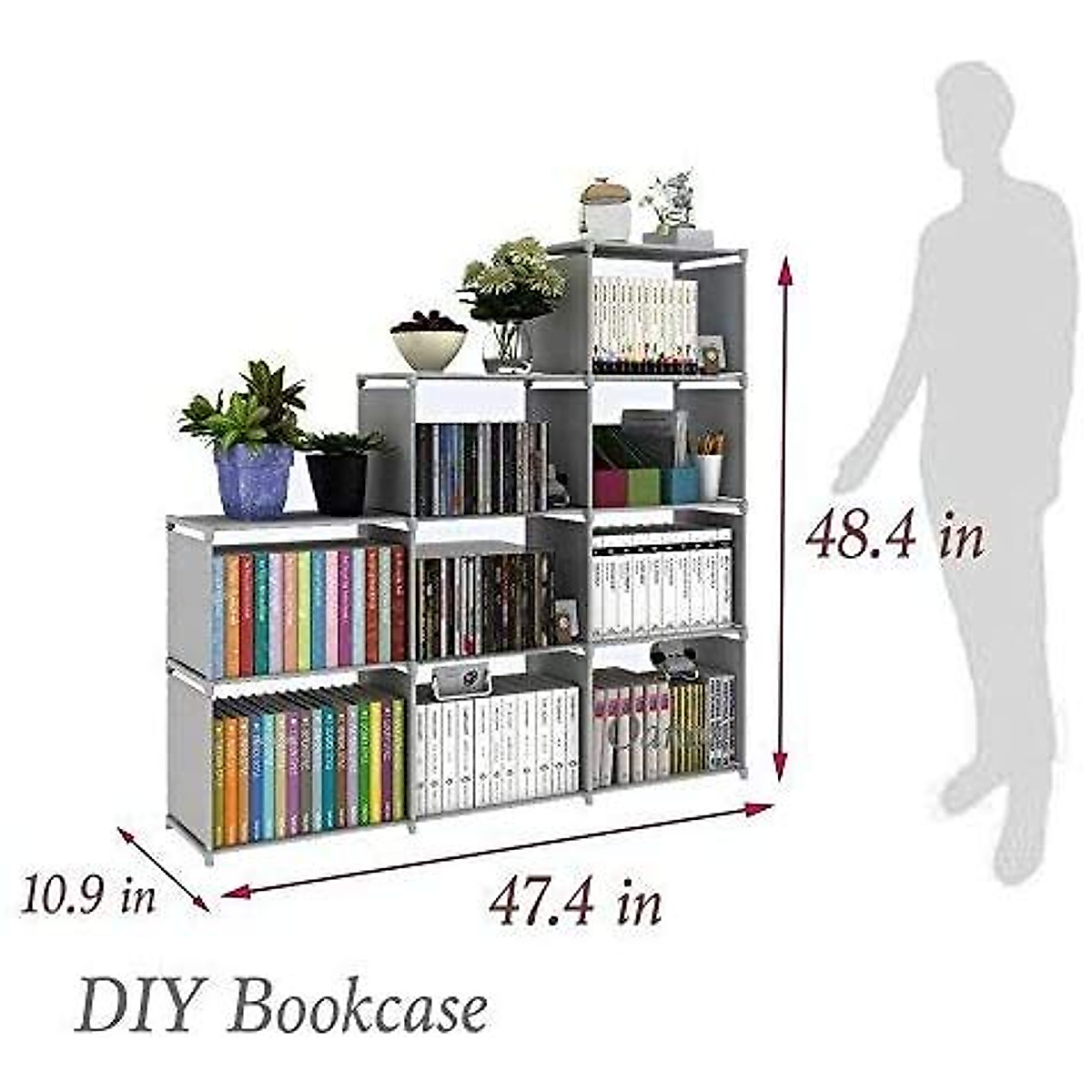 plohee Cube Storage DIY 9-Cubes Storage Bookcase Organizer Shelving Bookshelf Clothes Storage for Home,Office,Bedroom,Home Furniture Storage (Grey)