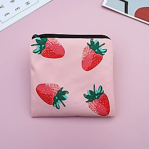 Sanitary Napkin Storage Bag,3pack Sanitary Napkin Pads Storage Bag with Zipper 5x5 inches First Period Bag for Girls,Women,Ladies(Strawberry)