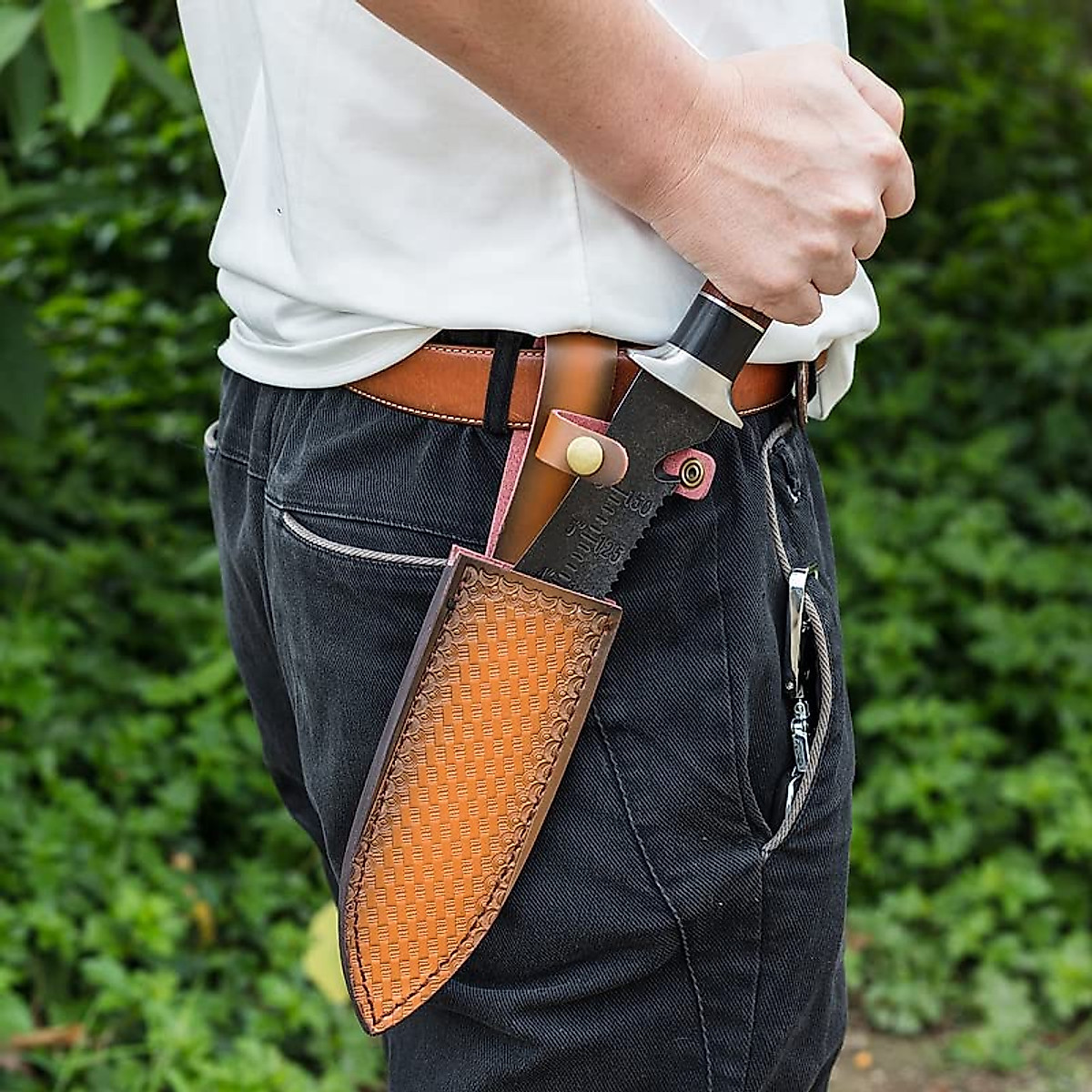 Professional Garden Knife / with Thicker Leather Sheath, Stainless Steel Blade, for Weeding, Digging, Pruning and Cultivating / with Beautiful Packaging, Black (CY98)