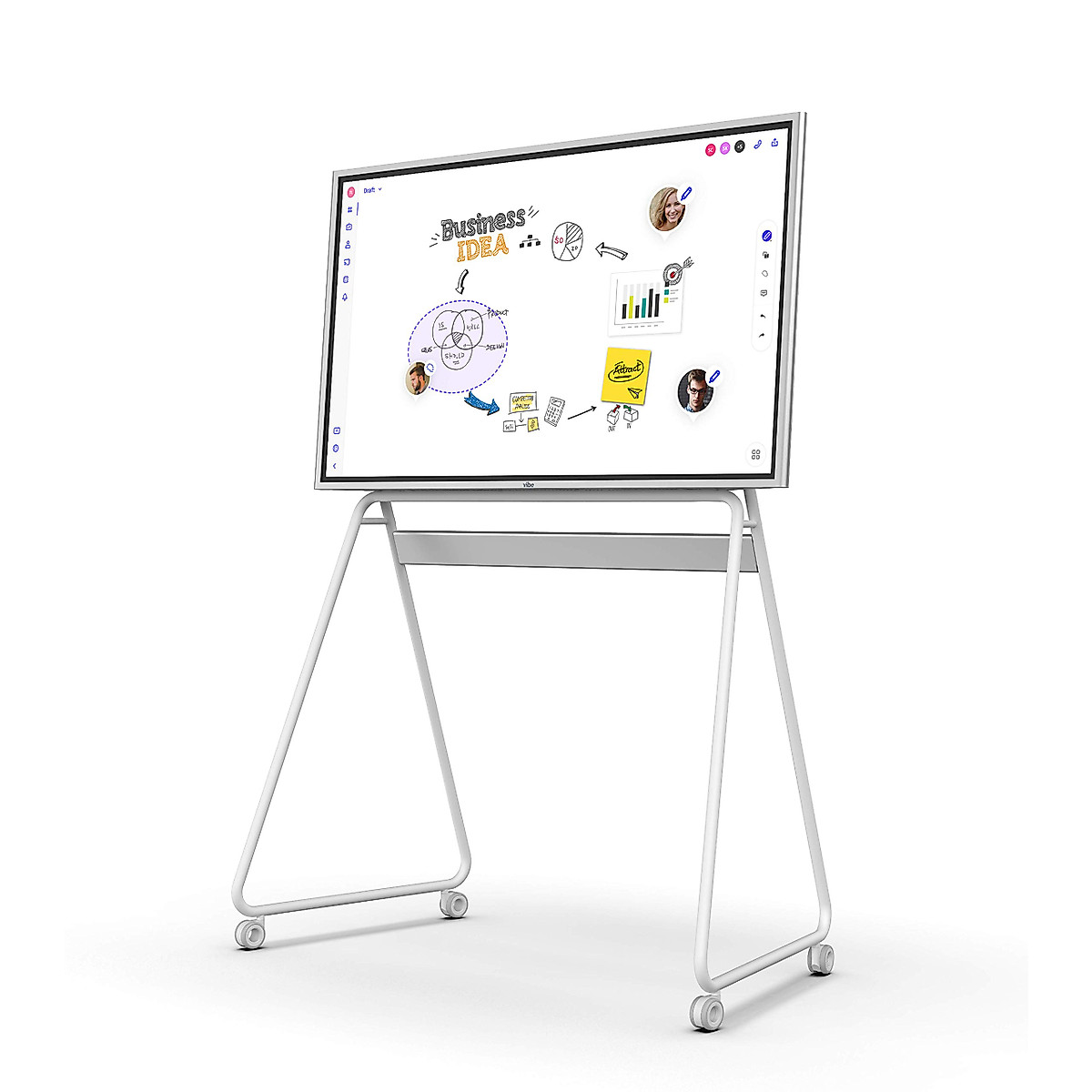 Vibe 55'' Interactive Whiteboard Portable Stand, Four Lockable Wheels, Sleek Design for The Modern Office or Classroom (White)