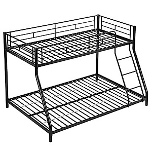 Neylory Metal Bunk Bed Twin Over Full Heavy Duty Bunk Beds with Guardrails and Built-in Ladders Industrial Steel Bunkbed Frame for Boy Girl Kid Teens(Full over Twin)