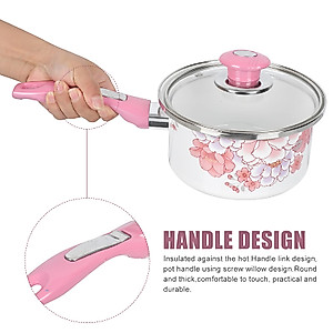 Enamel Saucepan 1500ml, Floral Small Cooking Pot Casserole with Glass Lid, Handle, Milk Pan Ramen Stockpots for Induction, Electric and Gas Stoves.