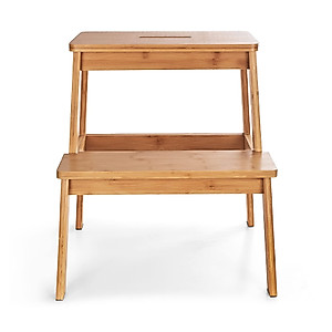 Bamboo Two Step Stool for Adults & Kids, Versatile as Kitchen Step Stool, Bedside Step Stool, Closet Step Stool, Safety & Stability, 300lbs Capacity (Updated Model)
