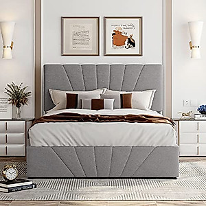 Harper & Bright Designs Full Bed with Storage Underneath, Upholstered Platform Bed with Lift Up Storage, Wooden Bed Frame with Tufted Headboard, No Box Spring Needed (Full Size, Gray)