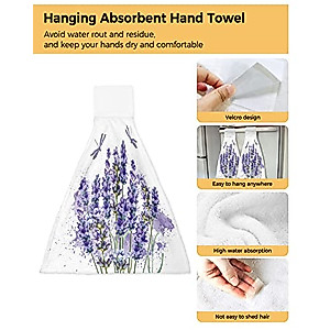 Hand Tie Towel Set of 2,Field Purple Lavender Floral Dragonfly Hanging Kitchen Towels with Loop, Absorbent Tea Bar Dish Towel Fast Drying Towels for Bathroom,Rustic Flower Plant Watercolor
