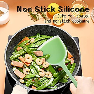 3 Pieces Silicone Spatula Turner Set - Nonstick Pancake Egg Flipper Heat Resistant 480℉- Kitchen Wok Turner, Large Wide Fish Spatula & Slotted Spatula, Cooking Utensils for Burger Omelets, Green