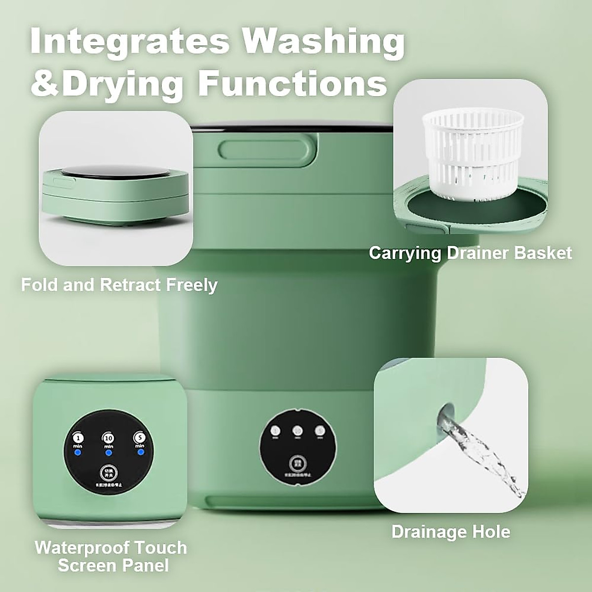 Portable washing Machine and Dryer Combo, Foldable Mini Washing Machine, Automatic Portable washing Machine for Baby Clothes Sock Underwear or Small Items, Suitable for Laundry Camping RV Travel 6.5L