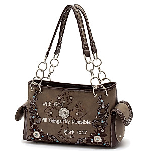 Colorful Dragonfly Western Spring Concealed Carry Purse Country Handbag Women Shoulder Bag Wallet Set (Brown)