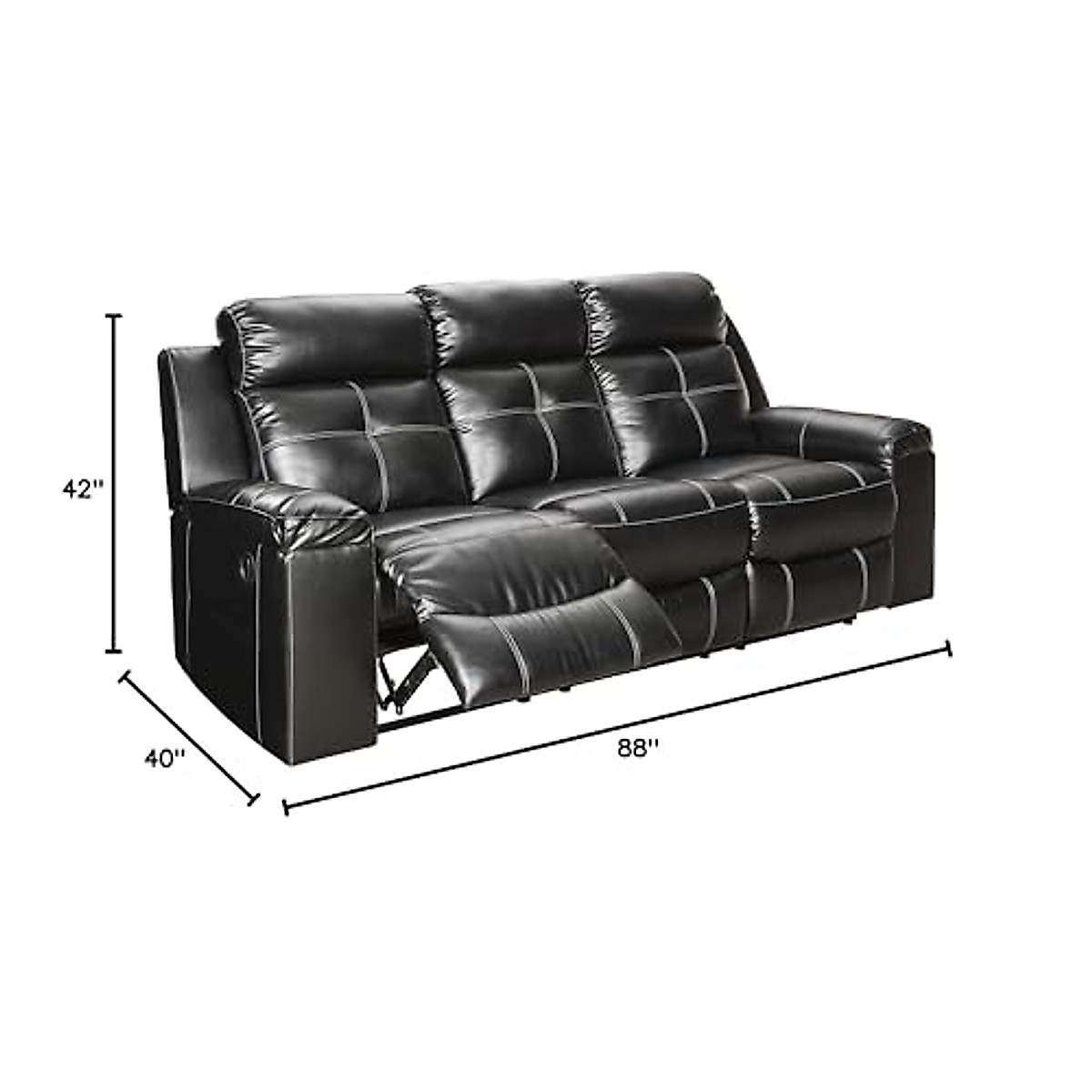 Signature Design by Ashley Kempten Faux Leather Manual Reclining Sofa with High Back and Blue LED Lighting, Black