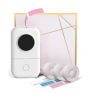 Phomemo D30 Label Maker Machine with 4 Tapes - Black on Pink, Blue, Yellow, White Tape, Mini Bluetooth Label Printer, Portable Smart Phone Handheld Sticker Mini Labeler Inkless Rechargeable, BPA-Free