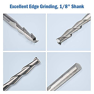 HQMaster CNC Router Bits 1/8" Shank CNC Bit End Mill Flat Nose Carbide Endmill Two Flute Spiral Upcut Milling Cutter Tool Set for Wood PVC MDF Hardwood 10Pcs (3.175 mm)