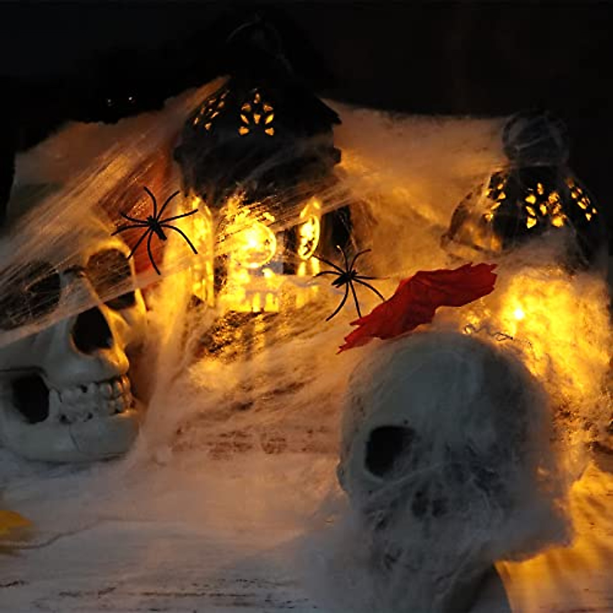 Reperla Festive Lanterns, 7.8" Halloween Decorations Lights with Patterns,Black Flame Effect LED Candle Lantern Kids Gifts for Home,Table,Tree,Activities,Party,Porch (Set of 2)