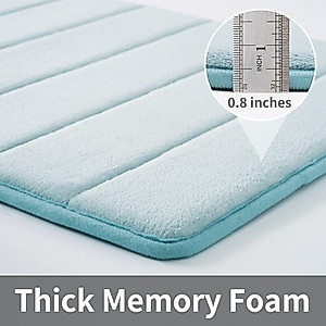 ROSMARUS Memory Foam Bath Mat 20” x 32”, Water Absorbent Shower Mat, Thick Bath Rugs for Bathroom Non Slip with PVC Backing, Ultra Soft Bathroom Rugs for Bathroom Floor & Tub, Aqua Blue
