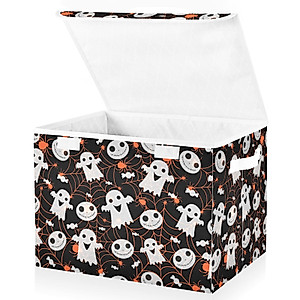 senya Halloween Storage Baskets Collapsible Storage Bins with Lids, Spider Ghost Halloween Storage Boxes Clothes Baskets for Organizing