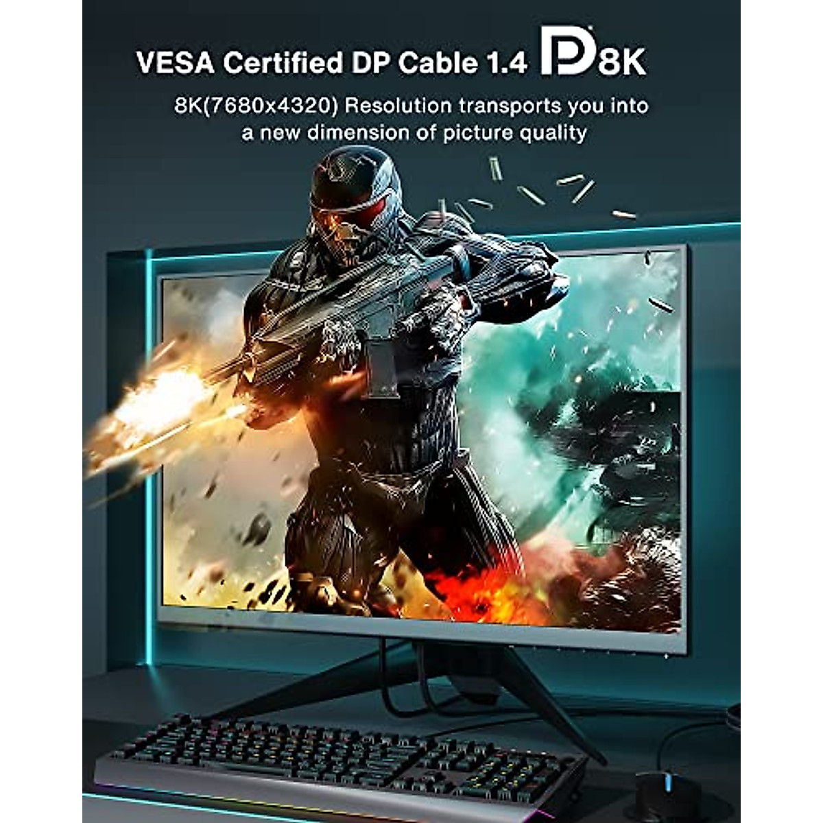 VESA Certified DisplayPort Cable 1.4, iVANKY 8K DP Cable 6.6ft (8K@60Hz, 4K@144Hz, 2K@240Hz)HBR3 Support 32.4Gbps, HDR, HDCP 2.2, FreeSync G-Sync, Braided Display Port for Gaming Monitor, Graphics, PC