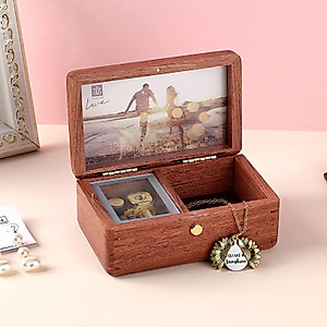 SOFTALK Vintage Jewelry Box Musical Boxs with Customizable Photos Case for Gifts Christmas Birthday and Valentine's Day（Simple Rosewood, Tune : Howl's moving castle-Merry Go Round of Life）