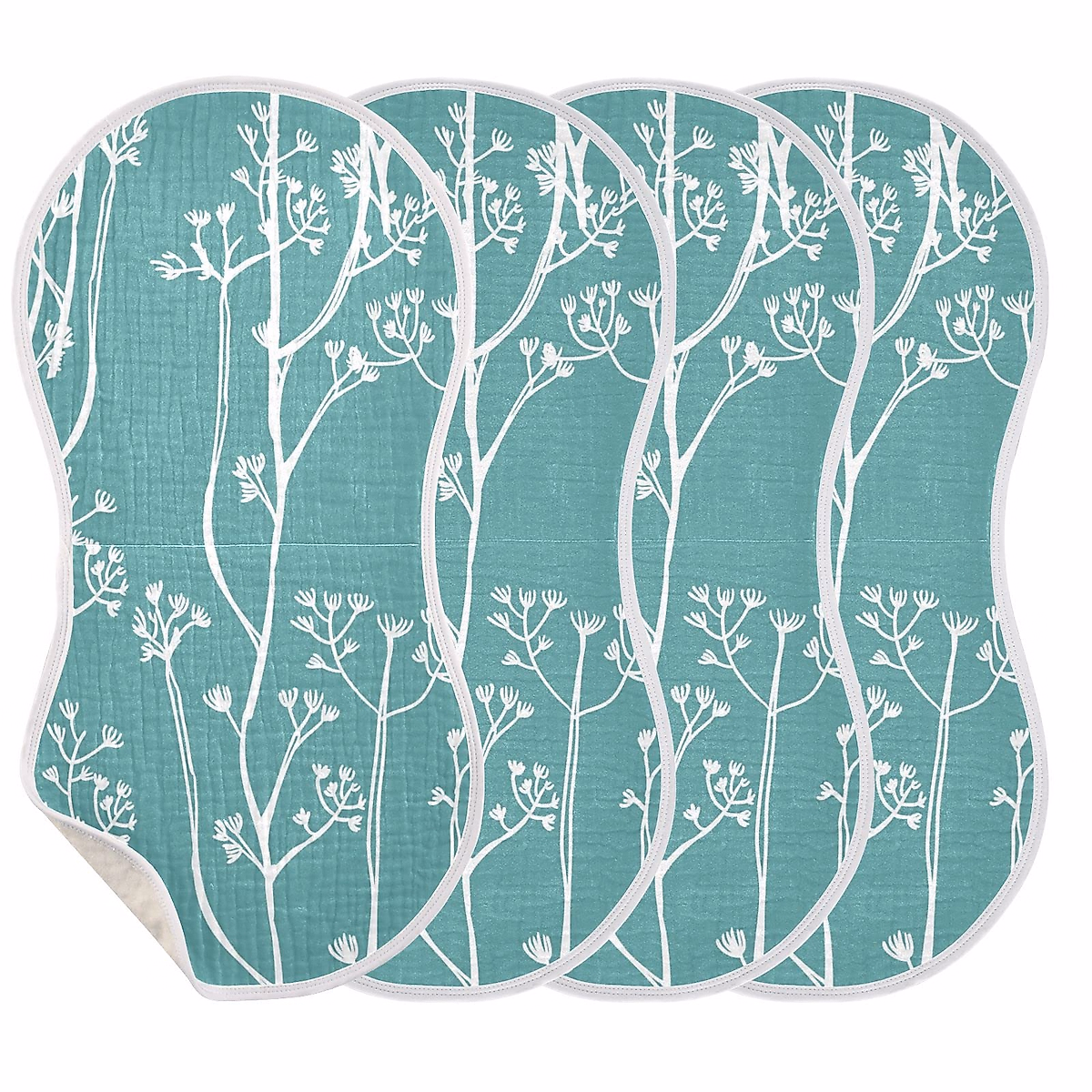 WELLDAY Muslin Baby Burp Cloths Set of 4, Soft Absorbent Turquoise Leaf Brunch Muslin Washcloths, Bibs, Face Towel for Newborn Boys Girls, 22 x 11 Inch