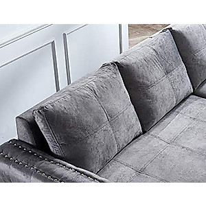 JULYFOX Gray Sectional Sofa with Storage Chaise, Mid Century Modern Reversible L-Shaped Sleeper Sectional Sofa Bed Button Tufted Copper Nail Head Trim 90 inch Wide for Living Room Office