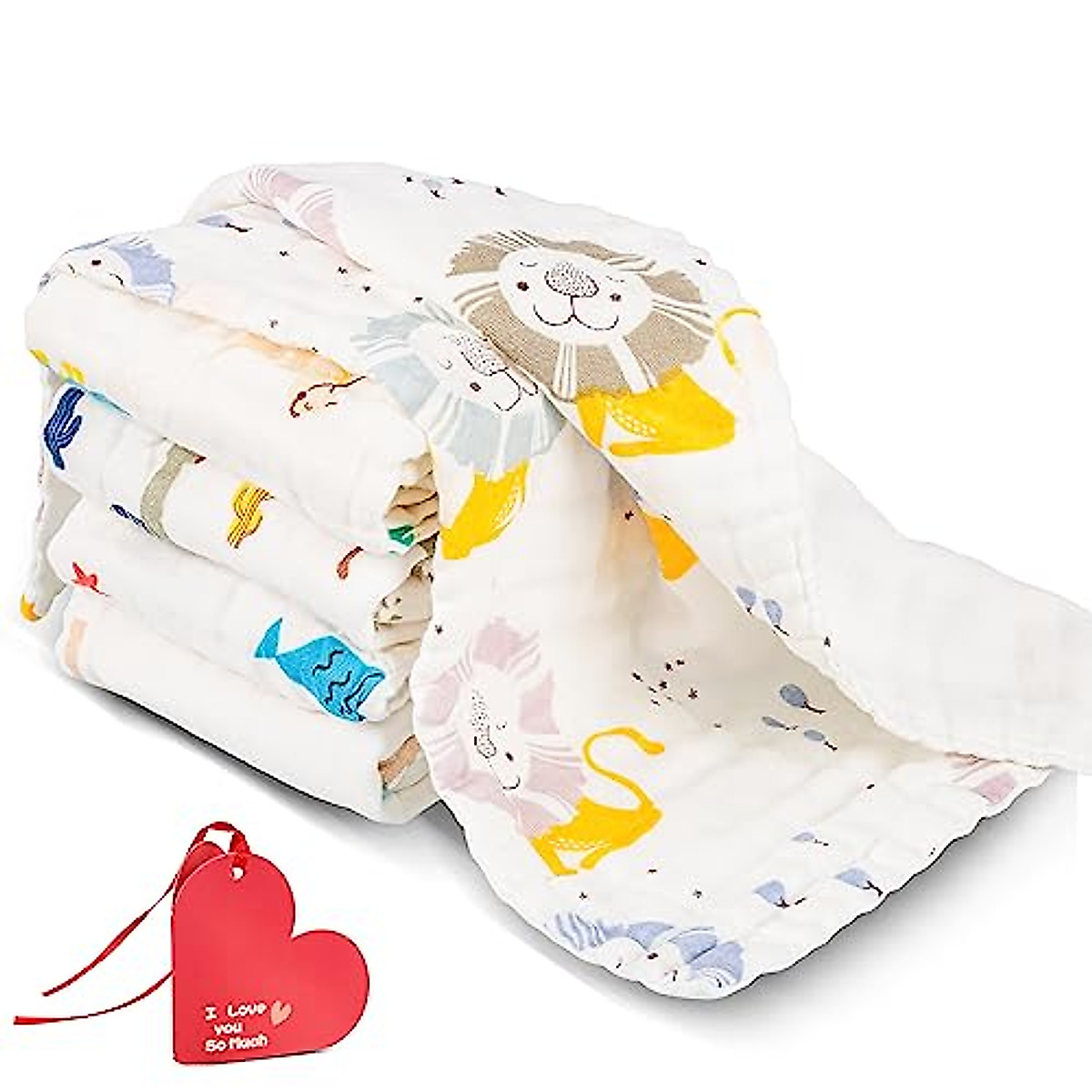 KOROTUS Muslin Burp Cloths Washcloths Face Towels 5-Pack Extra Large 10 X 20 Inch of Baby Burp Cloths 100% Organic Cotton 6 Layers Soft