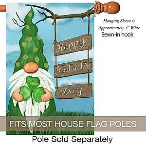 Morigins Happy St Patrick's Day Leprechaun Clover Double Sided Spring House Flag 28x40 inch