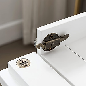 Leick Home 85405 Oval Metal Leg Desk with Drop Front Keyboard Drawer, Cottage White/Gold