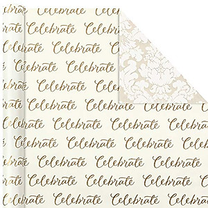 Hallmark All Occasion Reversible Wrapping Paper Bundle - Pastel & Metallic Celebrate (3-Pack: 75 sq. ft. ttl.) for Mother's Day, Weddings, Birthdays, Baby Showers, Bridal Showers or Any Occasion