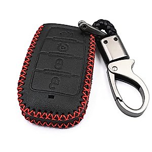 MJKEYAuto Black Leather 4 5 6 Buttons Smart Remote Key Fob Cover Chain Case for Ram 1500 2019 2020 2021 2022 2023 OHT-4882056 (4 Buttons)