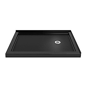 DreamLine SlimLine 34 in. D x 48 in. W x 2 3/4 in. H Right Drain Double Threshold Shower Base in Black, DLT-1034482-88