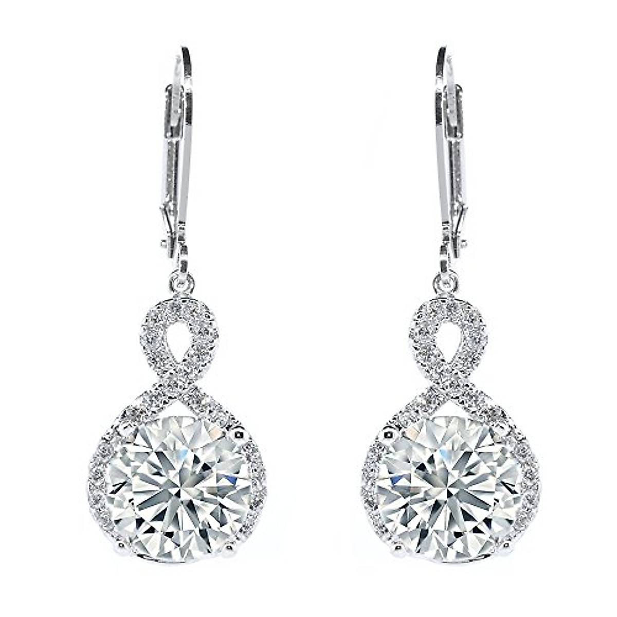 Cate & Chloe Alessandra 18k White Gold Dangle Earrings | Round Cut Cubic Zirconia Earrings, Women's Drop & Dangle Earrings, Infinity Halo Silver Earring Set, Hypoallergenic Earrings Fashion Jewelry