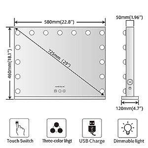 FENCHILIN Vanity Mirror with Lights, Hollywood Lighted Makeup Mirror with 15 Dimmable LED Bulbs for Dressing Room & Bedroom, Slim Metal Frame Design, White