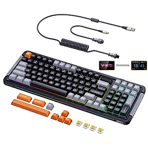 ROYALAXE L98 Wireless Mechanical Keyboard with 1.14” TFT LCD, Hot-swappable RGB Keyboard with Gateron G Yellow Pro Switches, Bluetooth/2.4G/Wired, Gasket Mount, PBT Keycaps, Charcoal Gray