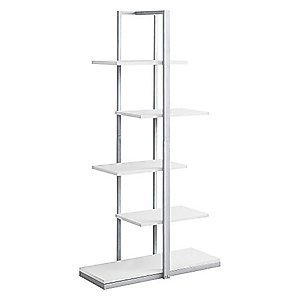 Monarch Specialties I 7233 Bookshelf, Bookcase, Etagere, 5 Tier, 60" H, Office, Bedroom, Metal, Laminate, White, Grey, Contemporary, Modern
