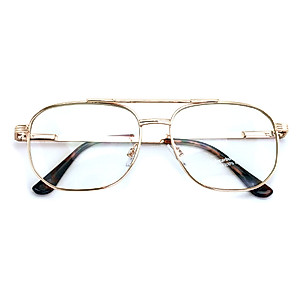 V.W.E. Metal Clear Len Glasses - Big Lens Spring Hinge Square Fashion Gold Gunmetal (Gold)
