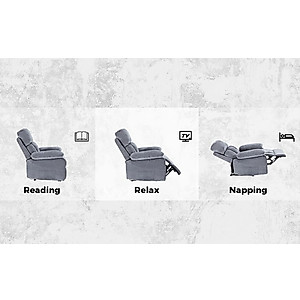 FICMAX Recliner Chair with Vibration Massage, Heat and Side Pocket, Ergonomic Lounge Chair for Living Room, Single Sofa Chair Home Theater Seating Reclining Chair Recliner Sofa (Grey)
