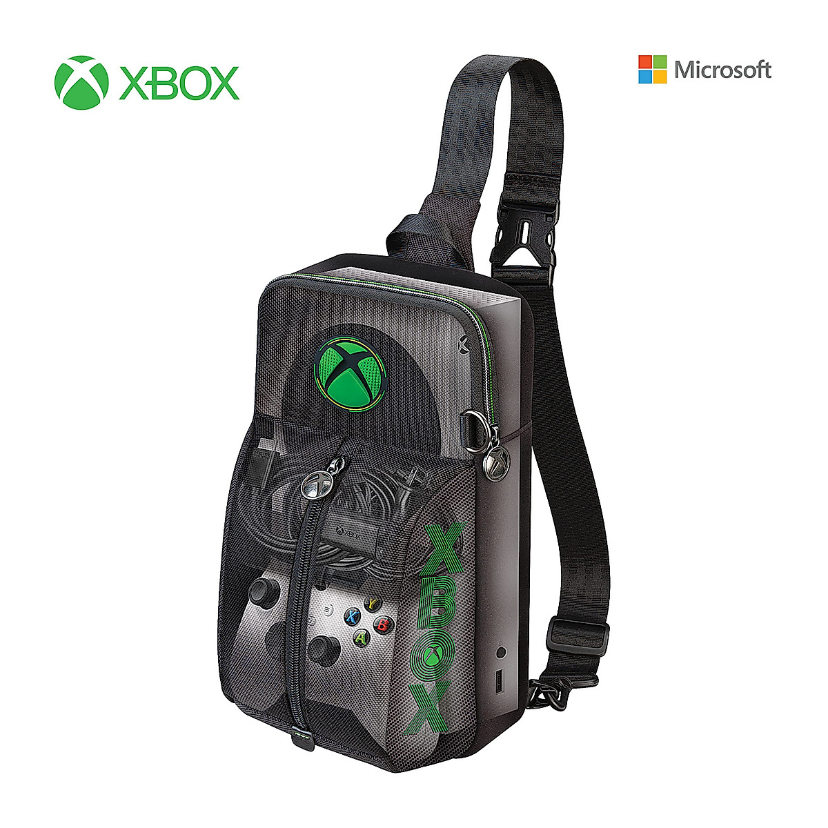 Game Traveler Xbox System S System Sling Case - Licensed and Tested by Xbox, Hard Shell Ballistic Nylon Case, Securely Holds Your System S Console, a Front Pocket Holds, Controller, HDMI Cable, Power Cord and Seagate Storage Expansion Cards