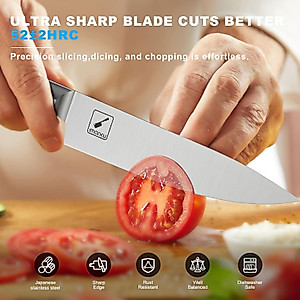 Knife Sets for Kitchen with Block imarku G14 Japanese Knife Set Stainless Steel Kitchen with Block 14pcs, Built-in Sharpener, Sharp Knife Block Set with Non-slip Ergonomic Handles - Dishwasher Safe