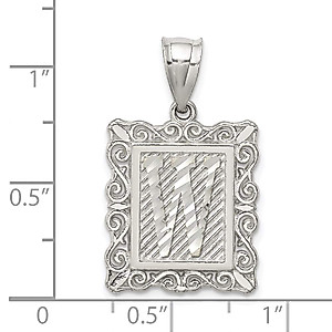 Sterling Silver Square Diamond-cut Letter W Initial Pendant QQC2770W