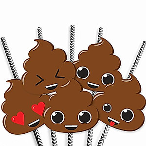 Party 'Til You're Pooped - Paper Straw Decor - Poop Emoji Party Striped Decorative Straws - Set of 24