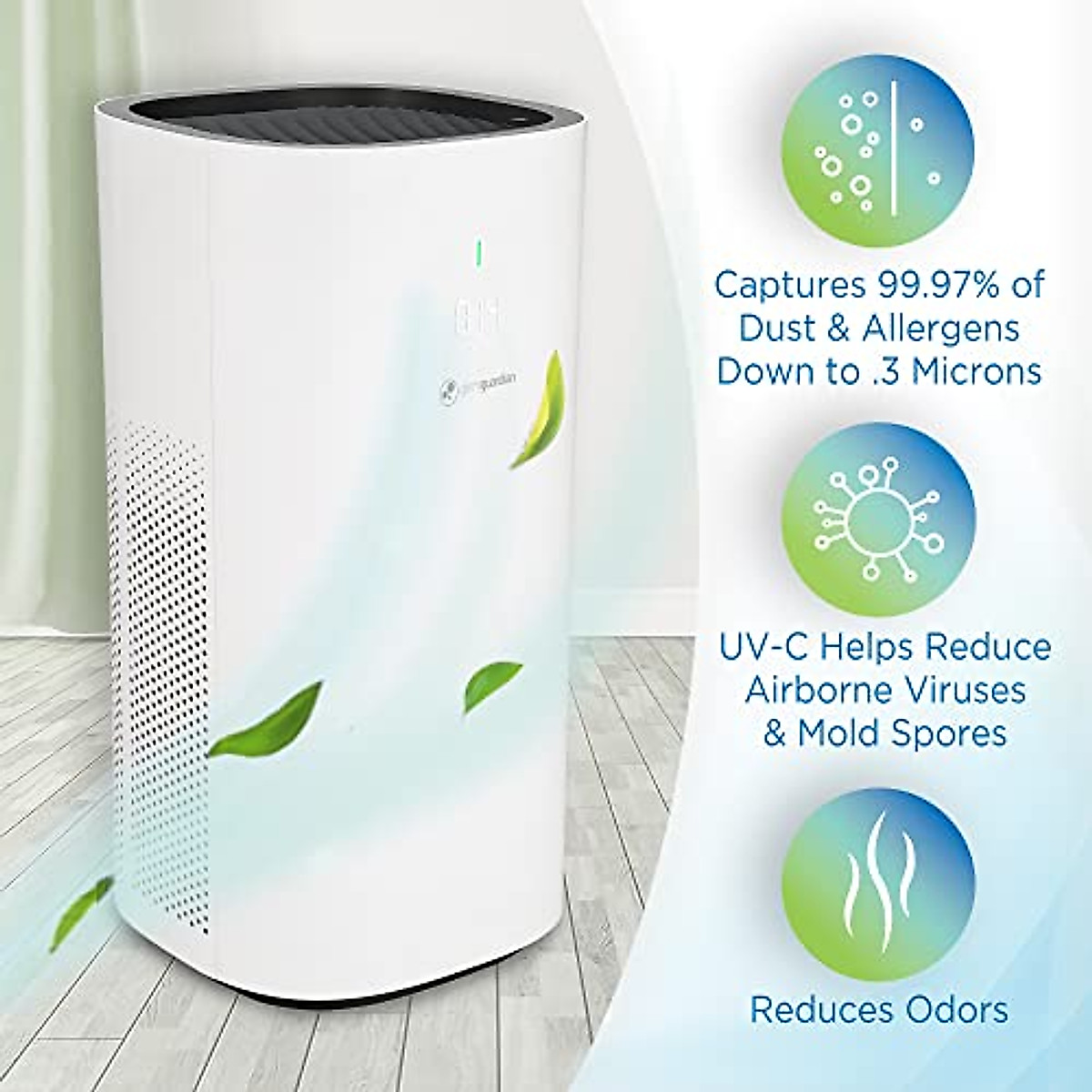 GermGuardian® AC9600W Powerful Large Room Air Purifier with HEPA Filter, UV-C, Odor Reduction & Air Quality Sensor