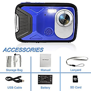 YEEIN 16FT Underwater Camera 30MP Waterproof Digital Camera with 32G Card and Rechargeable Battery, 18X Point and Shoot Camera for Boys Girls Children Teens Snorkeling Swimming Vacation(Blue)