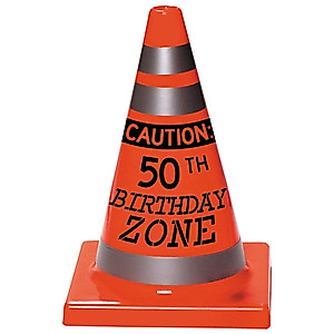50th Birthday Safety Cone Party Decoration - 6 1/2" x 4 1/2" - Orange - 1 Pc