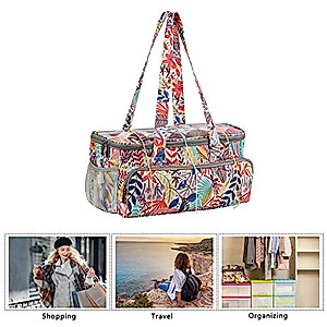 JOZEA Yarn Storage Bag with Straps, Portable Knitting Bag for Organizing Knitting and Crochet Supplies, Crochet Tote Bag