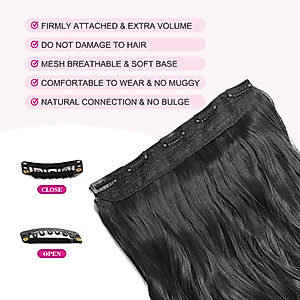 REECHO 20" 1-Pack 3/4 Full Head Curly Wave Clips in on Synthetic Hair Extensions HE008 Hairpieces for Women 5 Clips 4.5 Oz per Piece - Natural Black